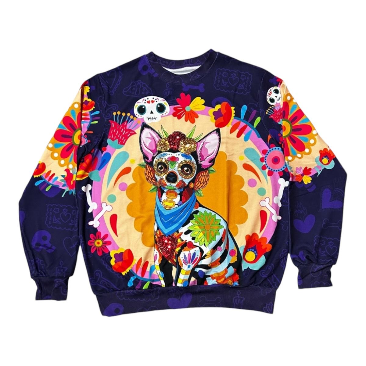 Sudadera Ligera Detalle Lentejuela Catrina Perro Dia De Muertos