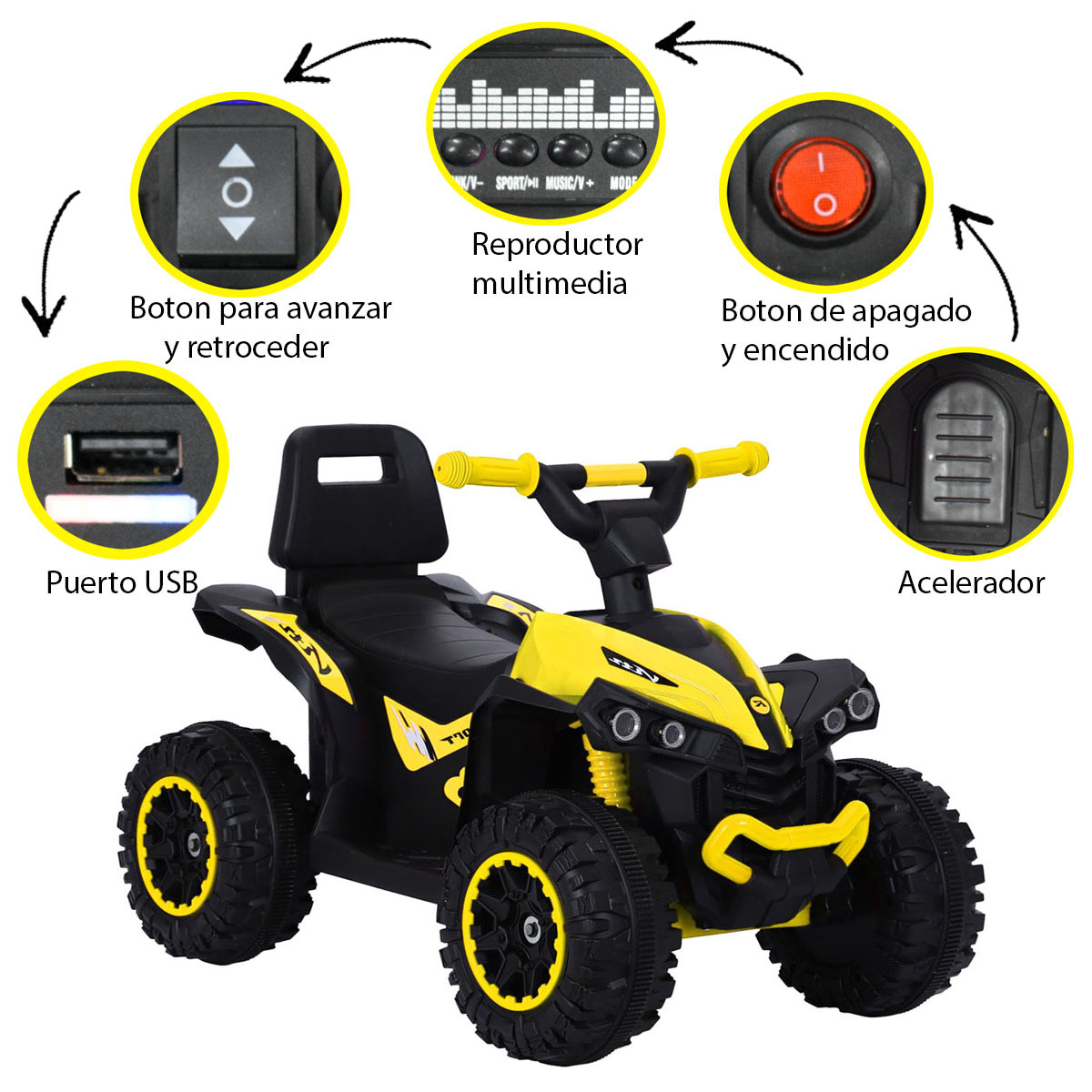 Cuatrimoto Montable Electrica para Niños 6V C-Lee 925A Amarillo