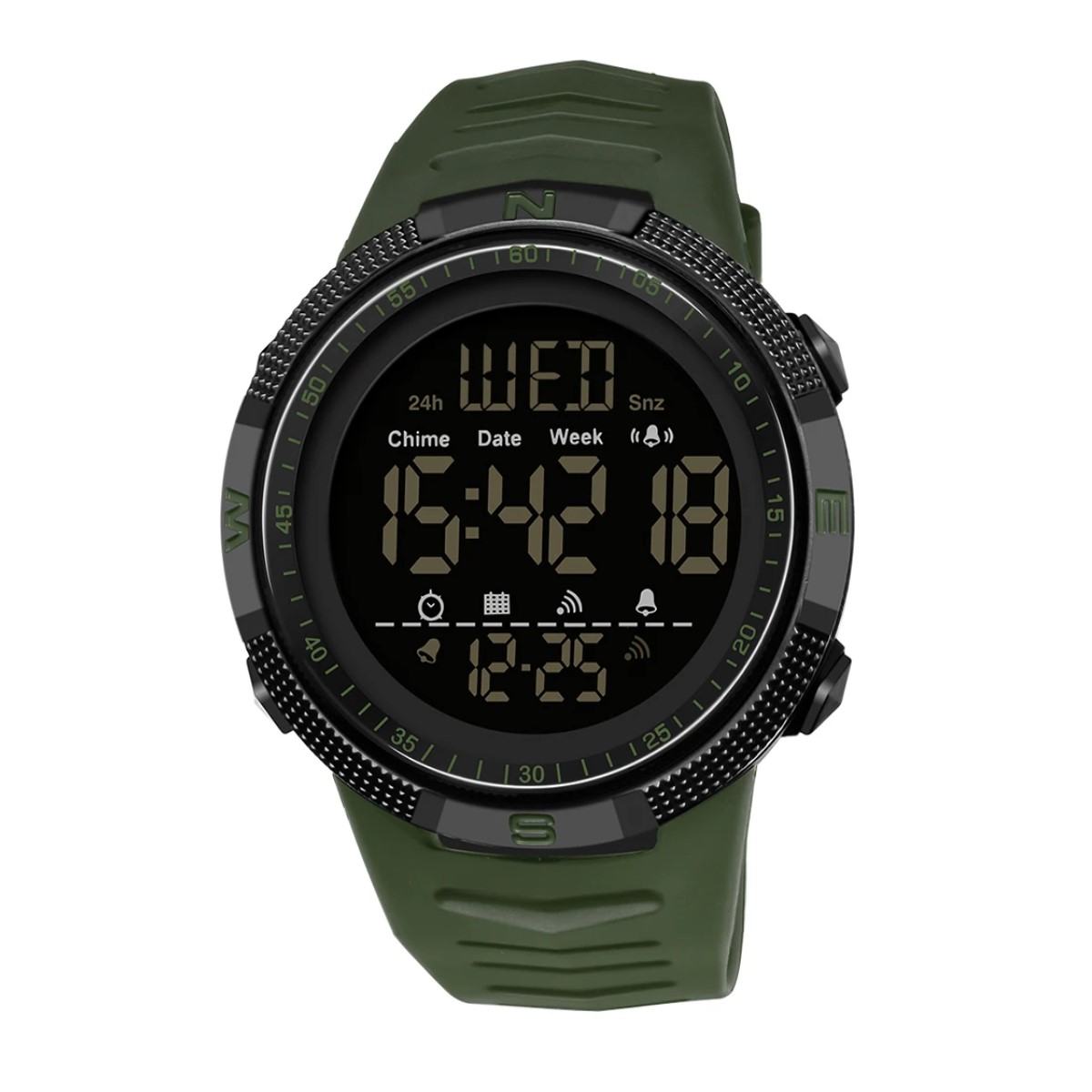 Reloj deportivo sumergible verde pulsera digital contra golpes alarma ...