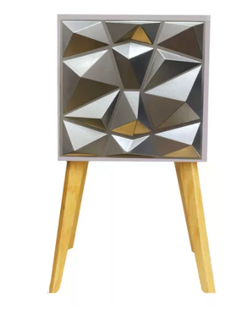 Buro Minimalista Mesa De Noche Luz Led Mdf Plateado C/blanco