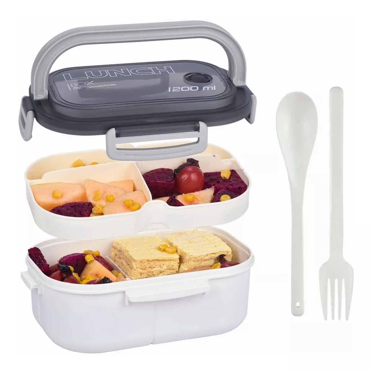 Fiambrera Portátil, Térmico Lunch Box Gran Capacidad 1200ml Blanco