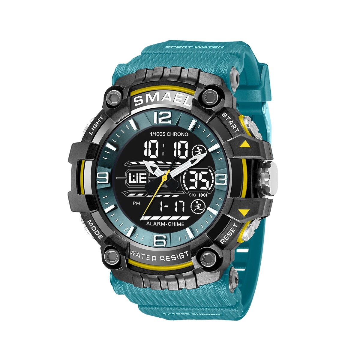 Reloj deportivo verde pulsera cuarzo resistente agua pantalla doble ...