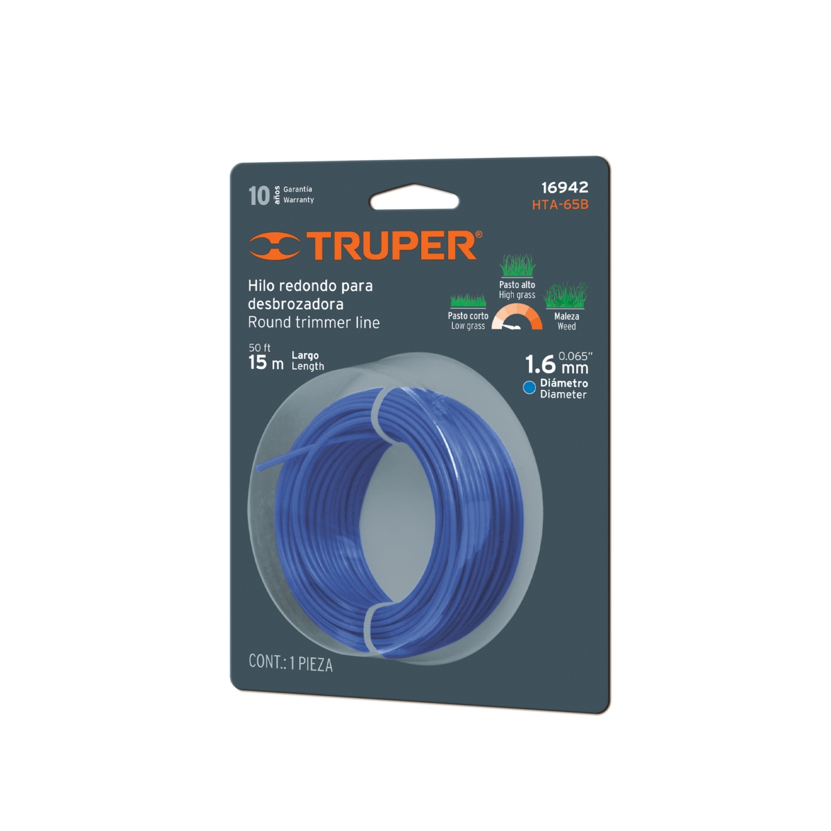 Hilo Redondo P/Desbrozadora Truper HTA-65B 1.6mm x 15m Azul ENDY1