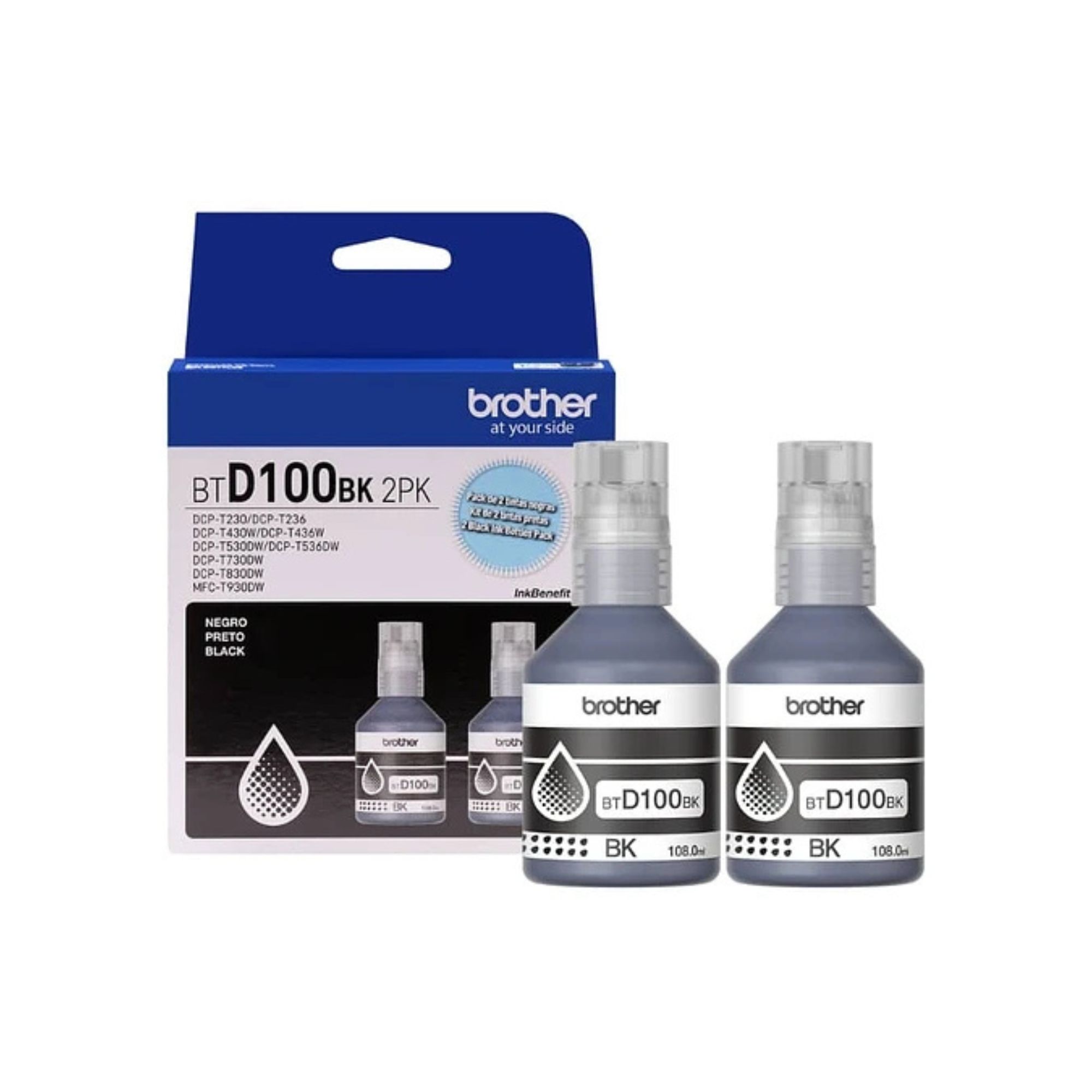 2 Pack - Botella de Tinta Brother BTD100BK para 7,500 páginas, Negro