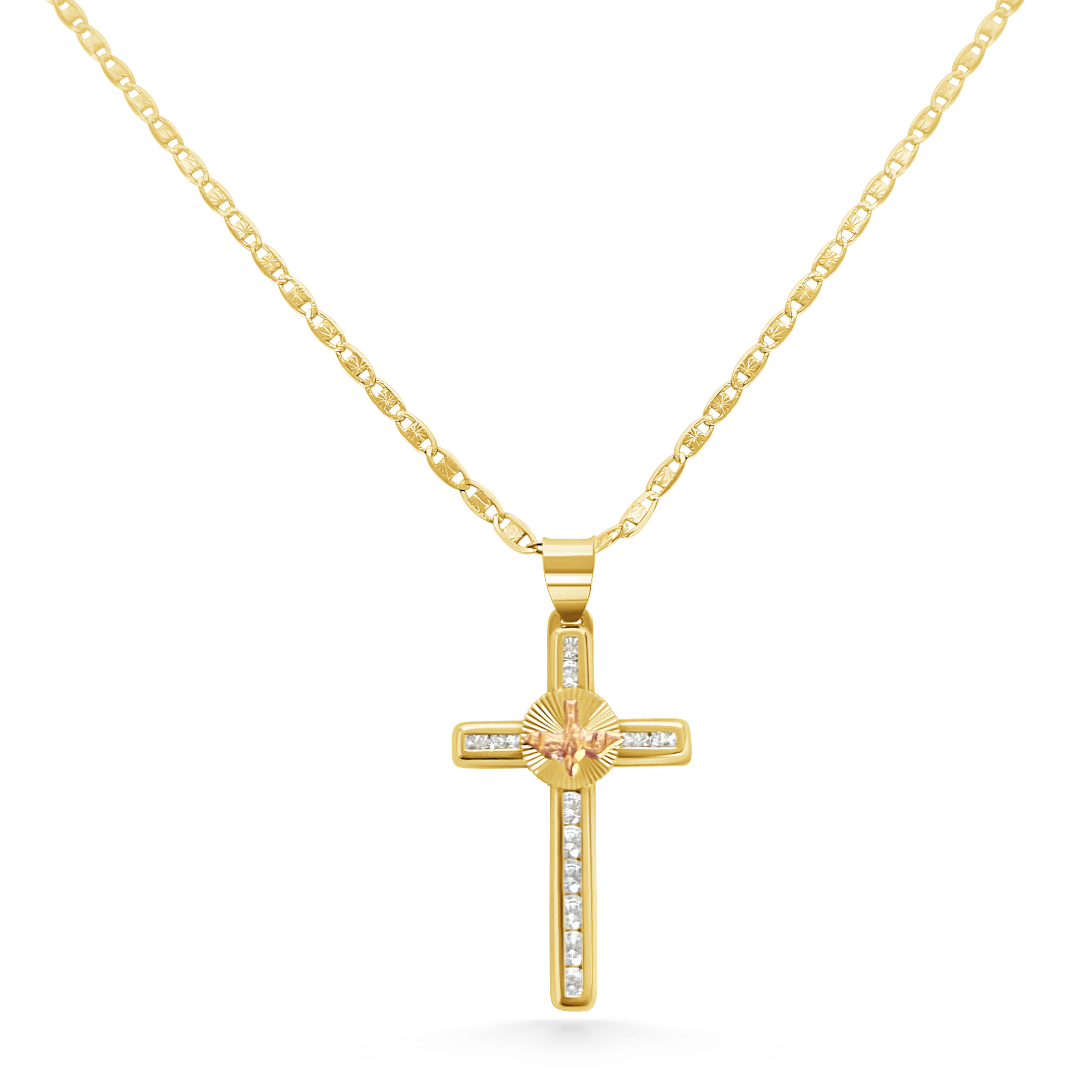 Collar con Cruz Espiritu Santo Oro Amarillo 10 Kilates Circonitas