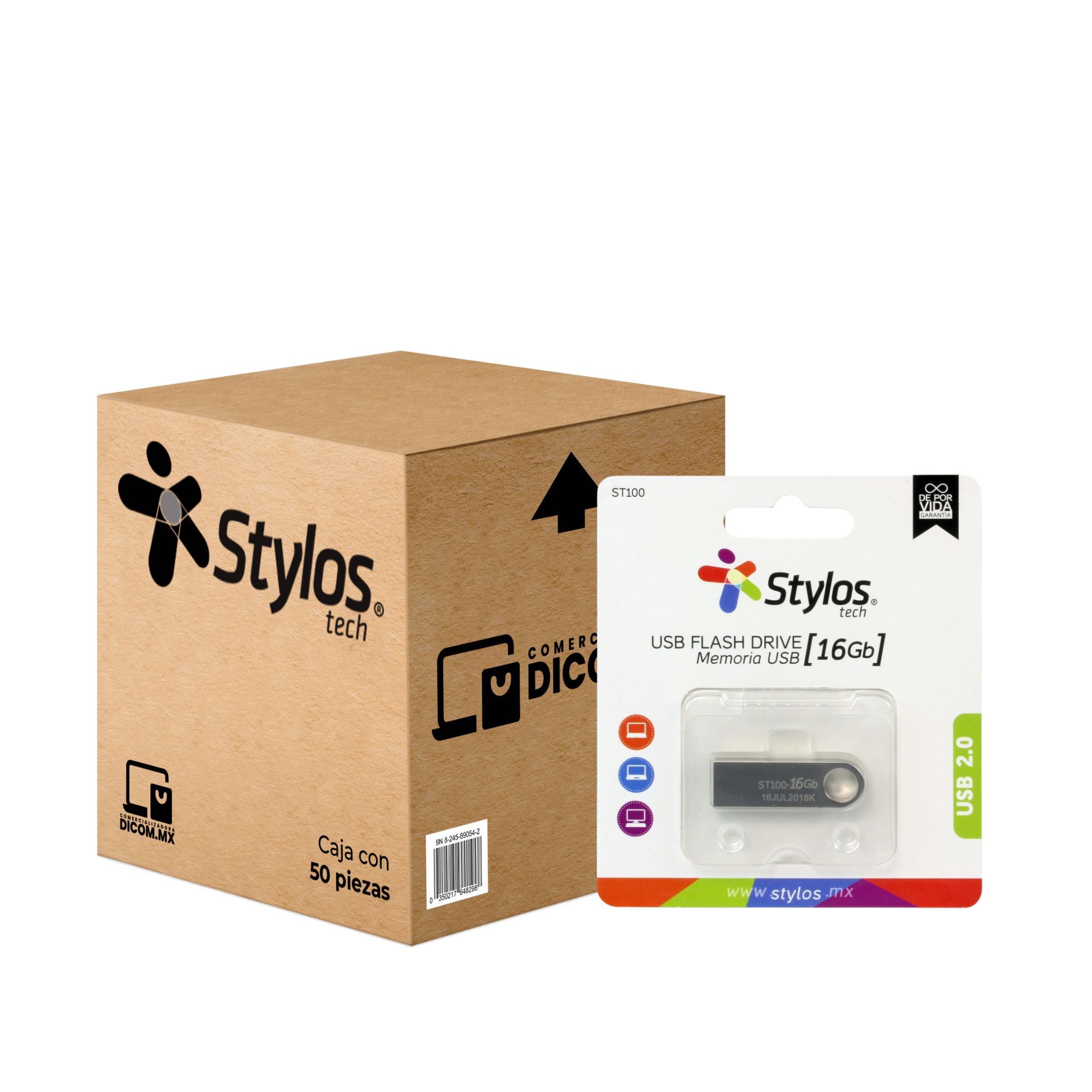 50 Pack - Memoria USB de 16 GB Stylos ST100, Metálica