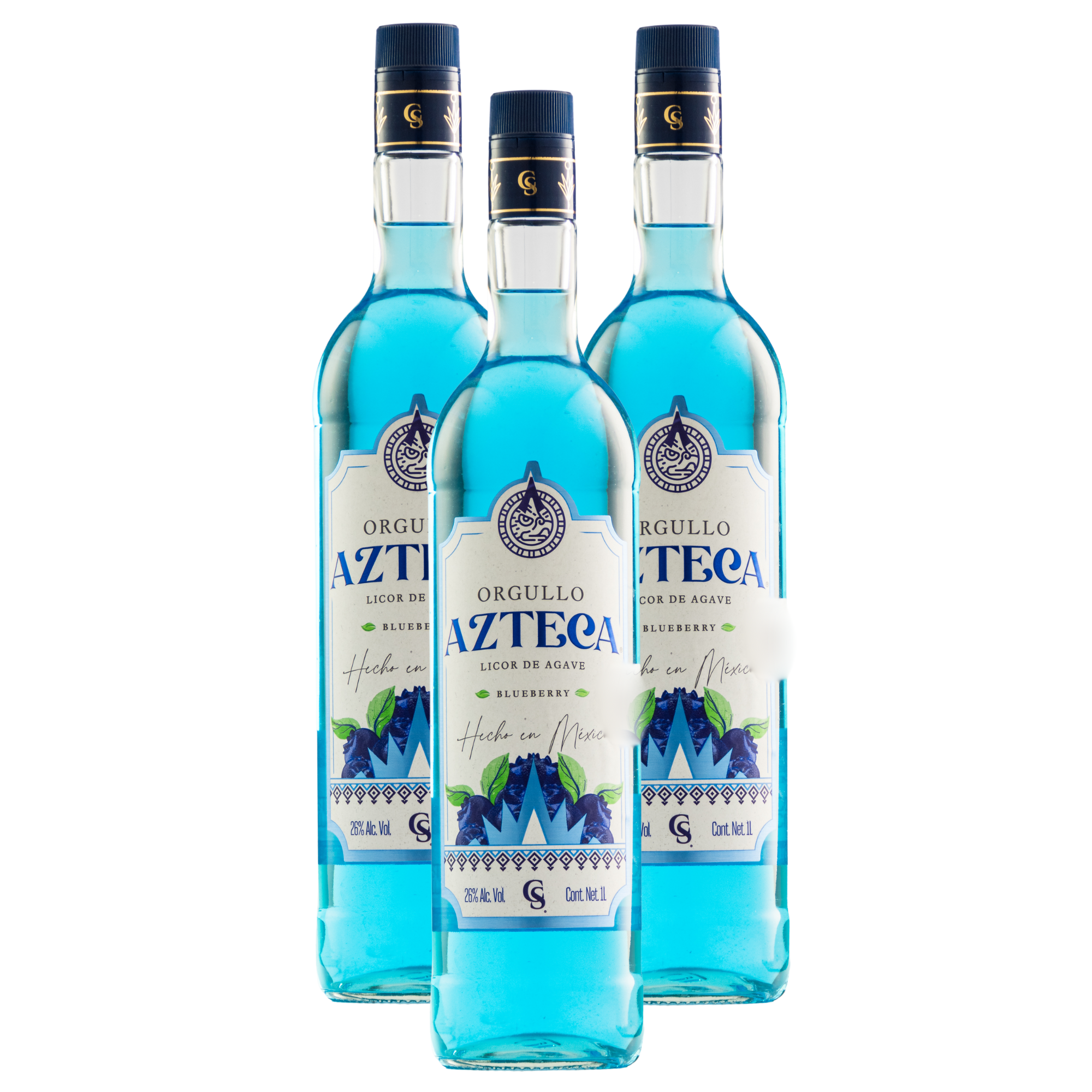 Tripack Licor De Agave Orgullo Azteca Blueberry 1000 Ml