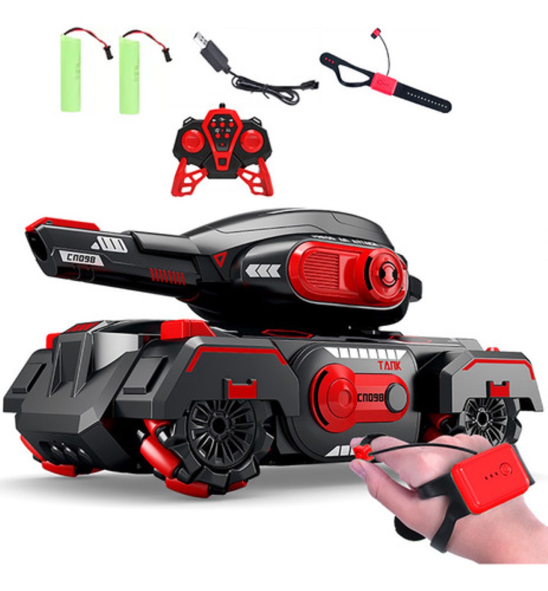 Tanque A Control Remoto Que Lanza Balas De Cañón NEGRO ROJO