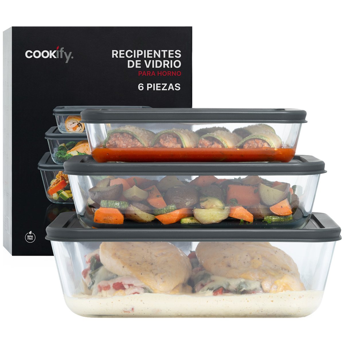 Set de 3 Refractarios de Vidrio Rectangulares con 3 Tapas, sin BPA para ...