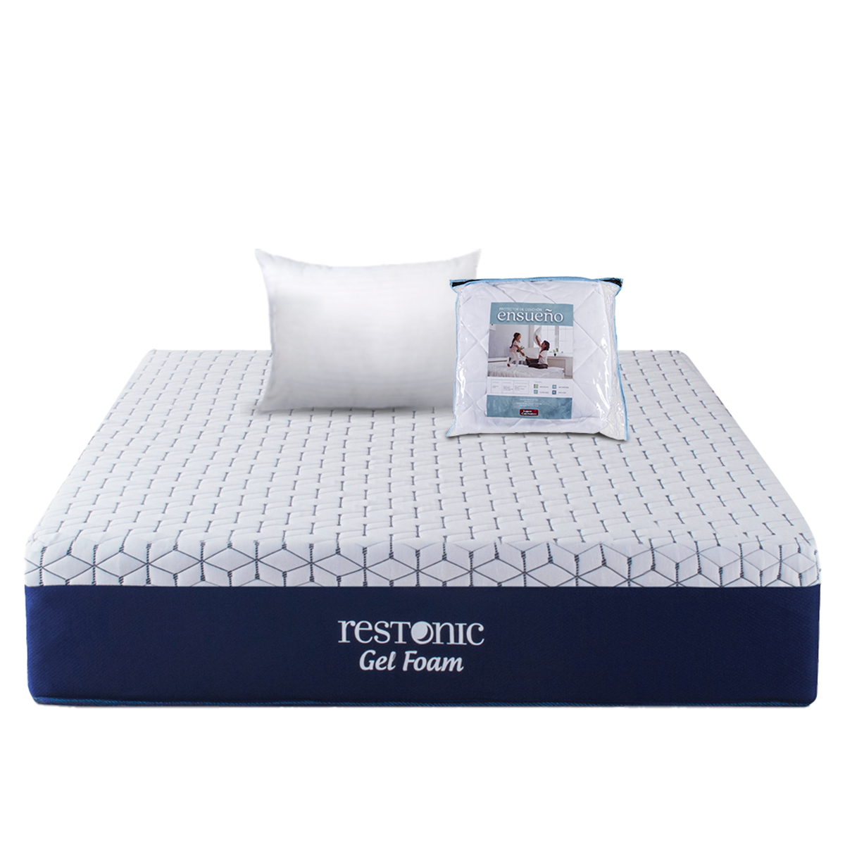 Colchón Restonic Gel Foam Individual + 1 Almohada + 1 Protector ...