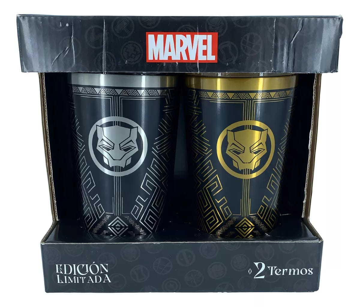 Termos Vasos Con Tapa Black Panther Marvel Wakanda Forever Color Negro