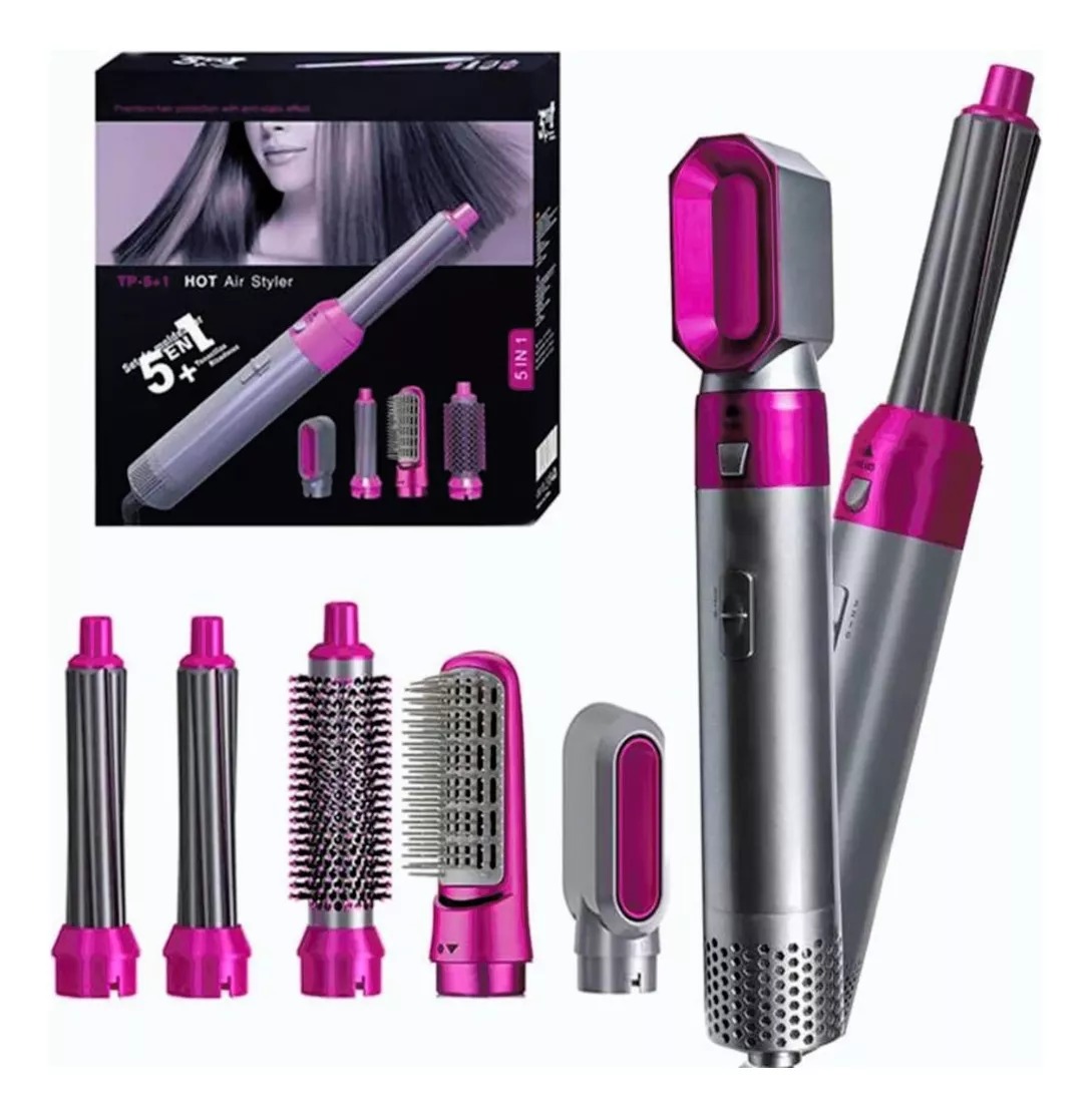 Hot Air Styler 5 En 1 Secador Ondulador Cepillo Alisador Color Rosa 110v