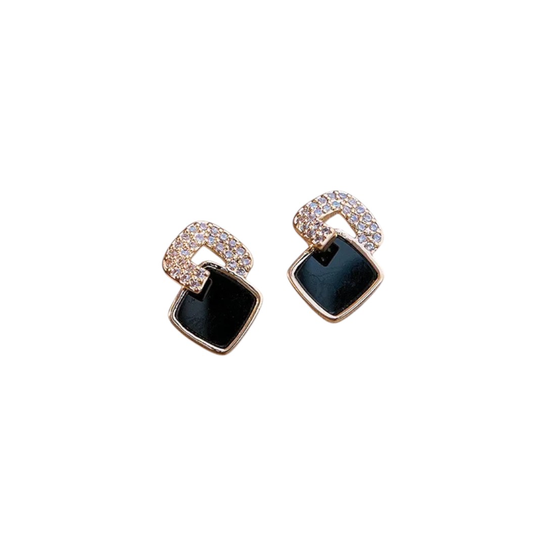 Aretes Negros encuadrados con Zirconias Elegantes para Dama