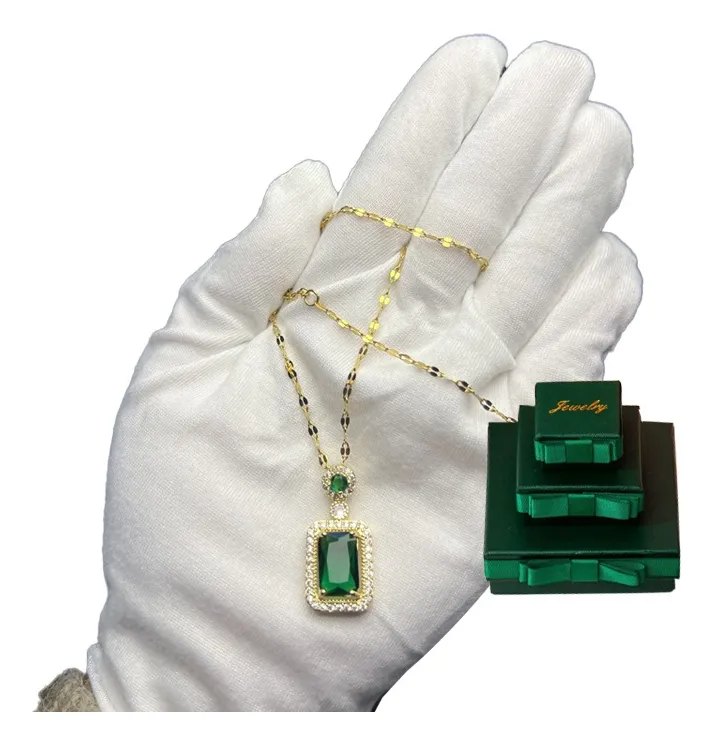 Collar De chapa de Oro De 14k Para Mujer Con Circonitas Cúbicas Verde