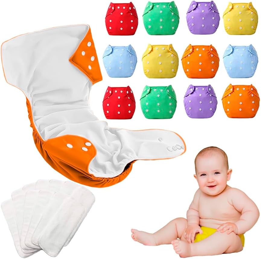 Paquete de 12 Pañales Ecológicos de Tela para Bebe Niño o Niña de 0 a 3 ...