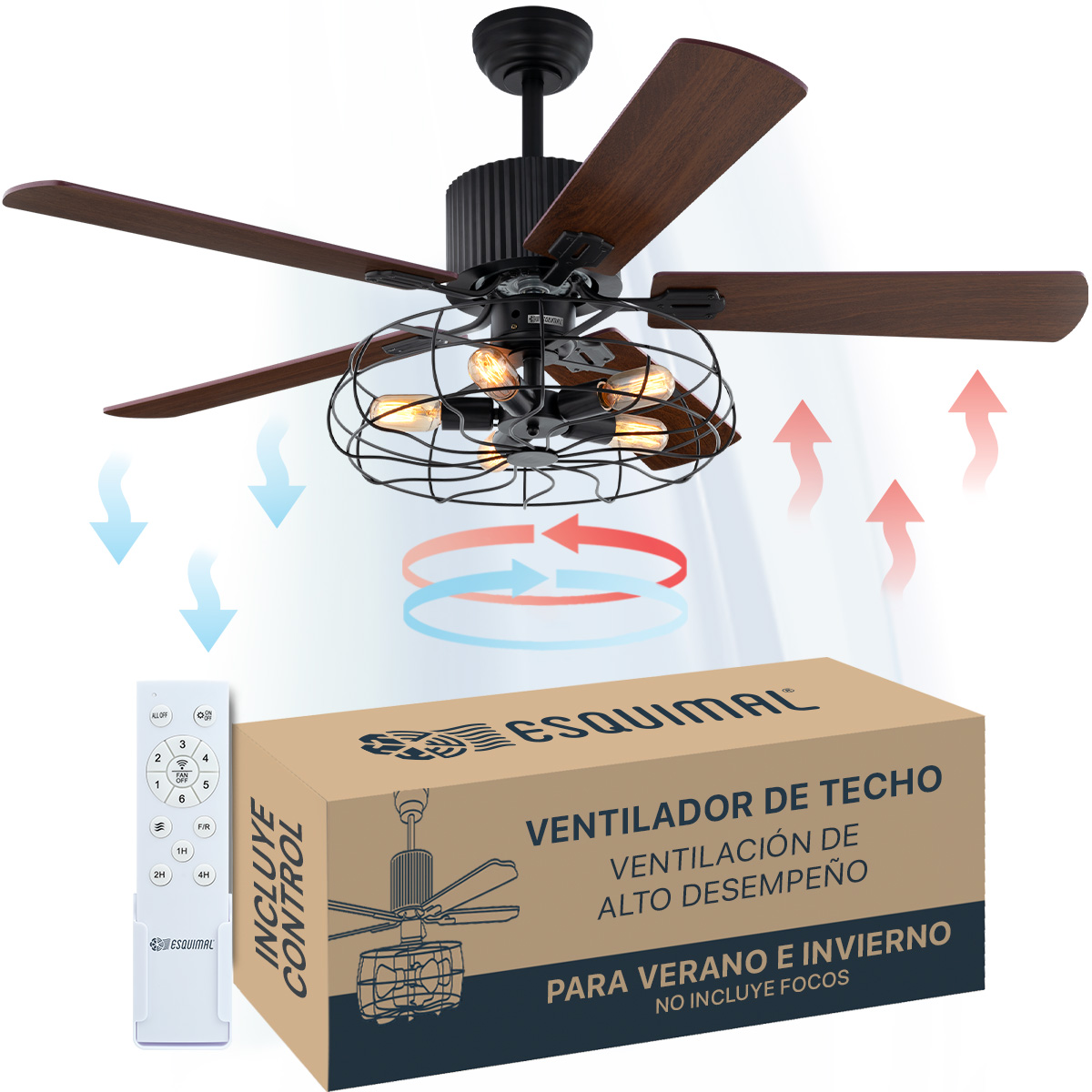 Ventilador de Techo con Luz 132 cm Abanico para Techo Lampara Función ...