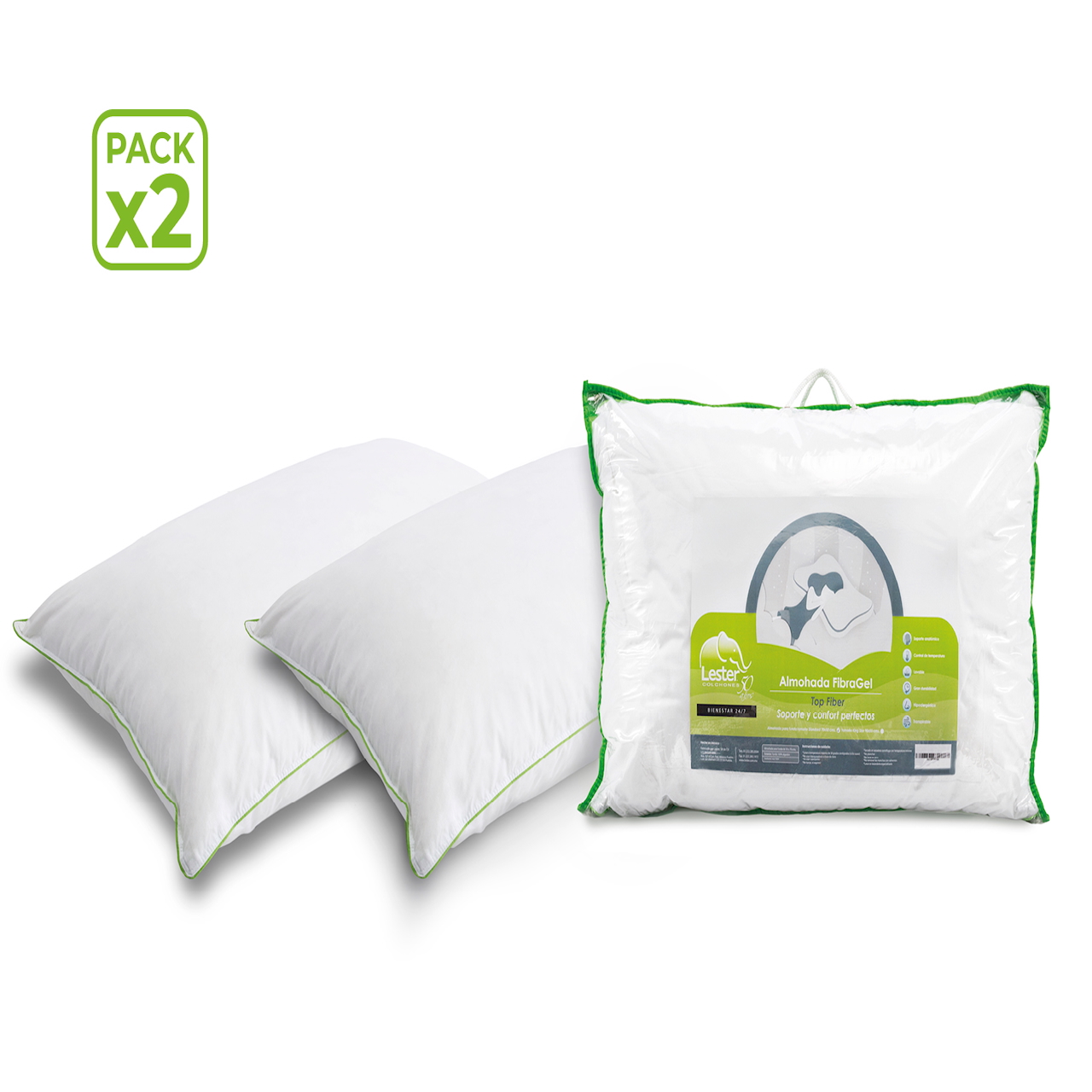 Lester Fiber Ball - Paquete de 2 Almohadas de Fibra con Funda de ...