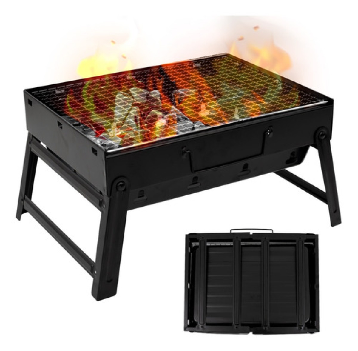 Asador Parrilla Carbón Portátil Plegable De Viaje Camping Negro