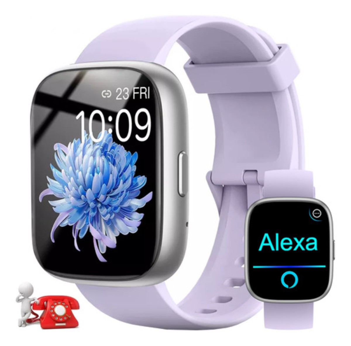 "Reloj Inteligente 1.85'' Smartwatch Llamadas Bluetooth Alexa lila