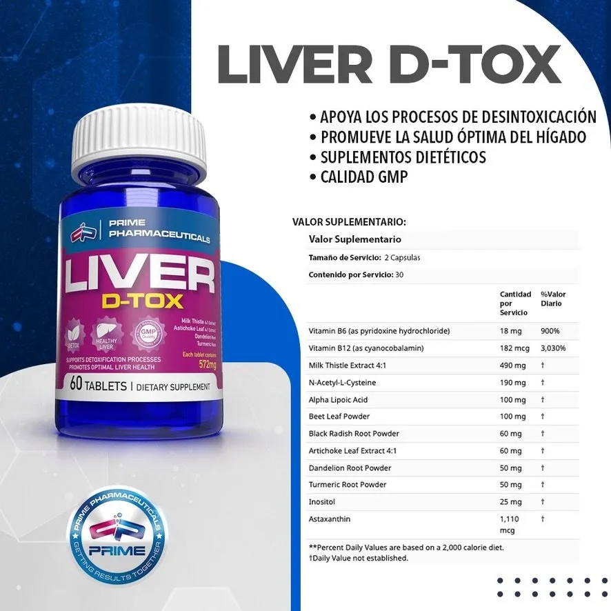 Liver D-Tox – Prime Pharma | Limpieza Hepática y Protección 60 Tabletas